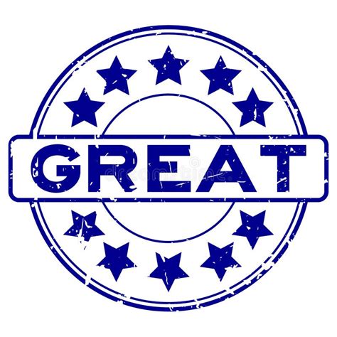 Grunge Blue Great Word With Star Icon Rubber Seal Stamp On White