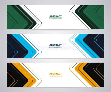 Wide Modern Web Business Vector Banners Set Of Three Templates Three Color Abstract Web Banner