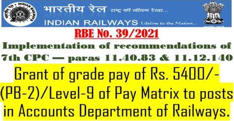 7th Cpc Level 9 Of Pay Matrix To Posts In Accounts Department Of