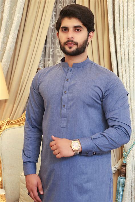Men Premium Kameez Shalwar Blue Saeedajmal