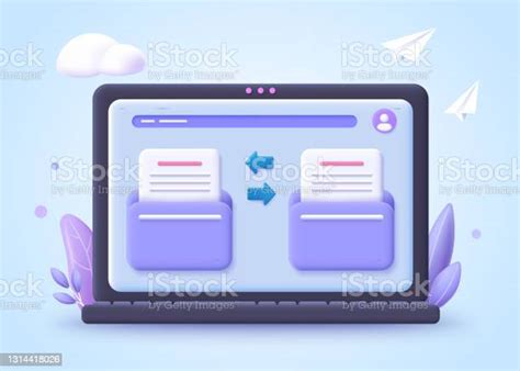 파일 전송 개념입니다 문서 및 파일 전송이 있는 두 개의 폴더입니다 3d 벡터 그림입니다 다운로드에 대한 스톡 벡터 아트 및 기타 이미지 Istock