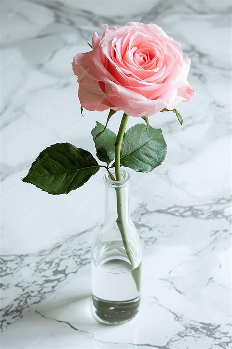 Premium Photo Single Pink Rose In A Glass Vase On Marble Background