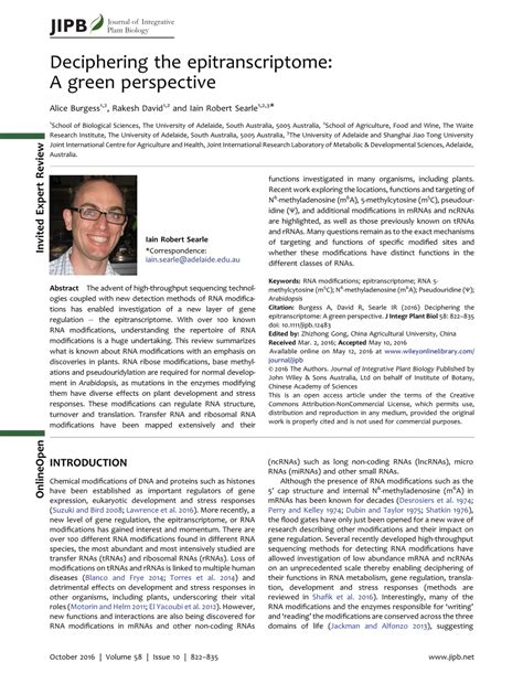 Pdf Deciphering The Epitranscriptome A Green Perspective Plant Rna Modifications
