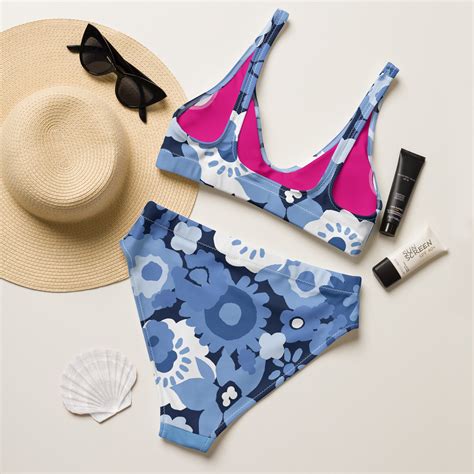 Blue Floral Recycled High Waisted Bikini Resin Vibe