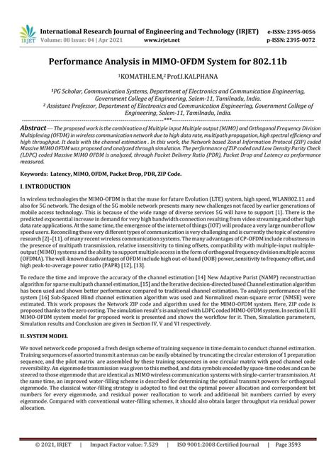 Irjet Performance Analysis In Mimo Ofdm System For 802 11b By Irjet Journal Issuu