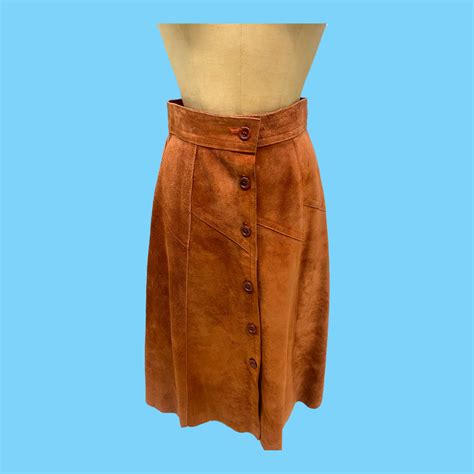 Vintage 70 S Heavy Brown Leather Skirt Size 9 Gem