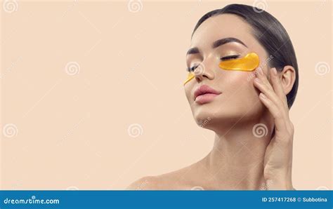 Woman With Under Eye Collagen Gold Pads Patches Beauty Model Girl Face With Healthy Skin Skin
