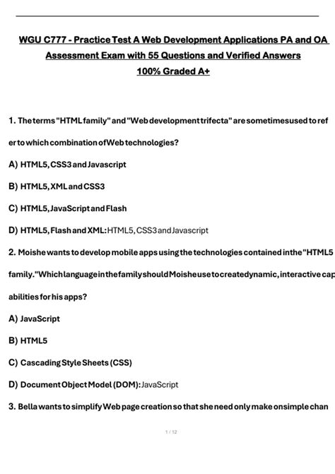 WGU C777 Practice Test A Web Development Applications PA And OA
