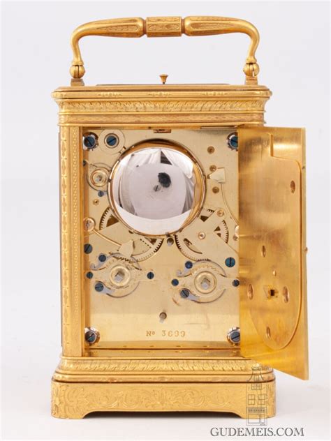 An Early French Engraved Gilt Brass Striking And Alarm Carriage Clock