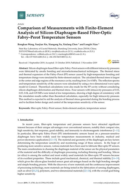 Pdf Comparison Of Measurements With Finite Element Analysis Of Silicon Diaphragm Based Fiber