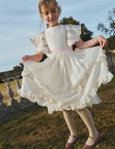 Organza Angel Ruffle Dress Ivory Boden Uk