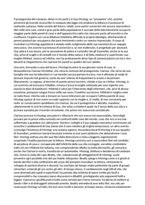 Fahrenheit 451 Riassunto Sintesi Del Corso Di Italiano Docsity