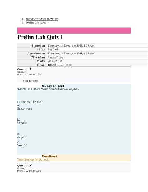 Database Query Language Lab 1 1 Ugrd Dbms6204 2313t 2 Prelim Lab