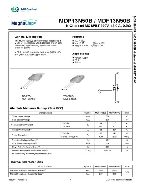 MDP13N50B / MDF13N50B: N-Channel MOSFET 500V, 13.0 A, 0.5 | Download ...