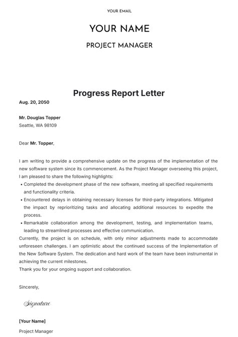 Free Progress Report Letter Template To Edit Online