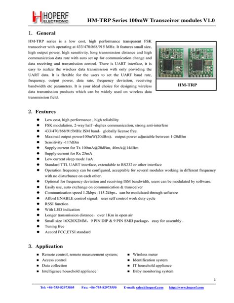 Hm Trp Transceiver Module Datasheet Specs Configuration