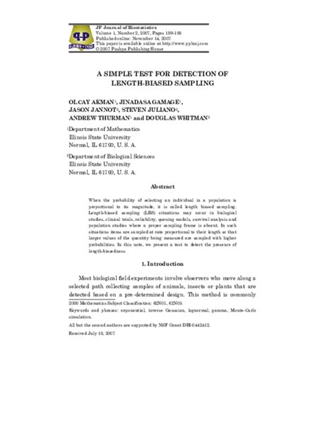 Pdf A Simple Test For Detection Of Length Biased Sampling