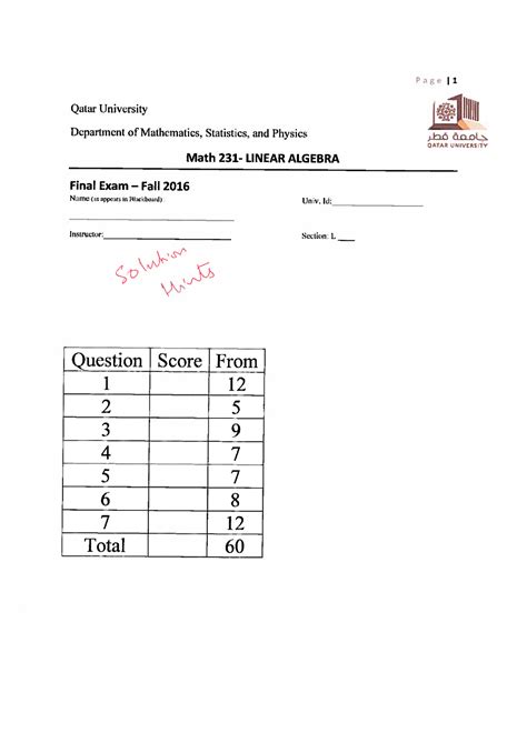 Fall 2016 Final Sol Linear Algebra Math 2321 Revision Lecture