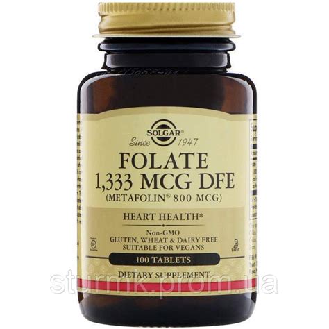 Фолиевая Кислота Folate Solgar Фолат 1333 Мкг DFE (800 Мкг) 100 ...