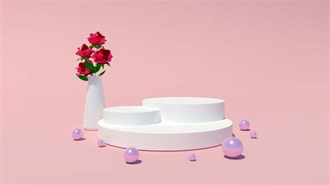 흰색 연단 3d는 발렌타인 데이 배경 또는 사랑 콘텐츠 배경을 위해 분홍색 파스텔 색상으로 렌더링됩니다 강단에 대한 스톡 사진