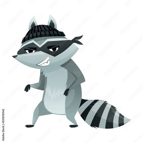 Raccoon Burglar With Striped Tail Wearing Mask Stealing Vector