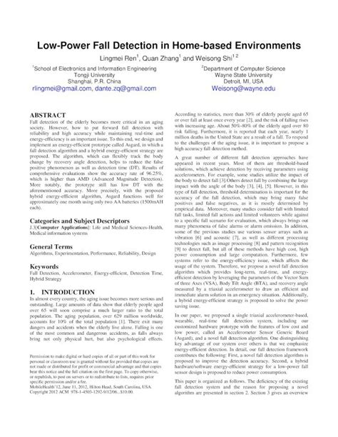 Pdf Low Power Fall Detection In Home Based Environmentsweisongeng