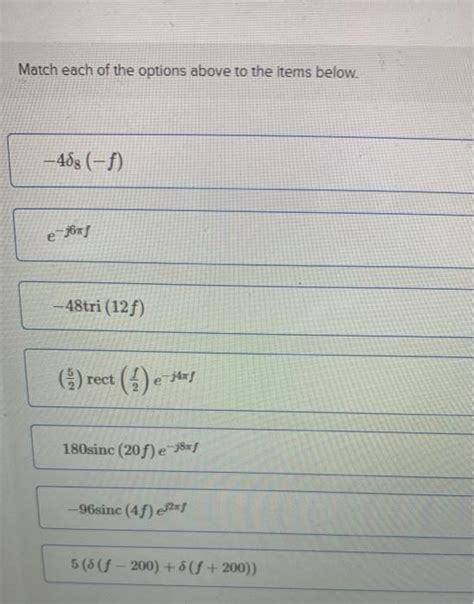 solved match the frequency domain functions to their inverse