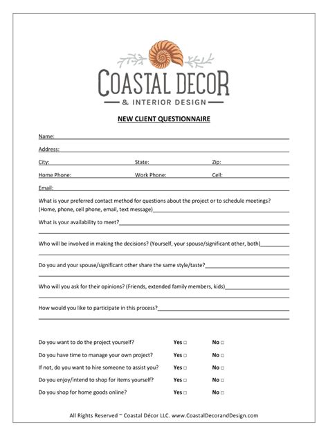 Interior Design Client Questionnaire