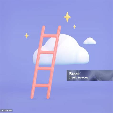 3d 렌더링 사다리 구름 및 별 천국 계단 아이콘 도달 드렘 창조적 성장 개념 비즈니스 성공의 상징 벡터 만화 일러스트레이션 3차원 형태에 대한 스톡 벡터 아트 및 기타