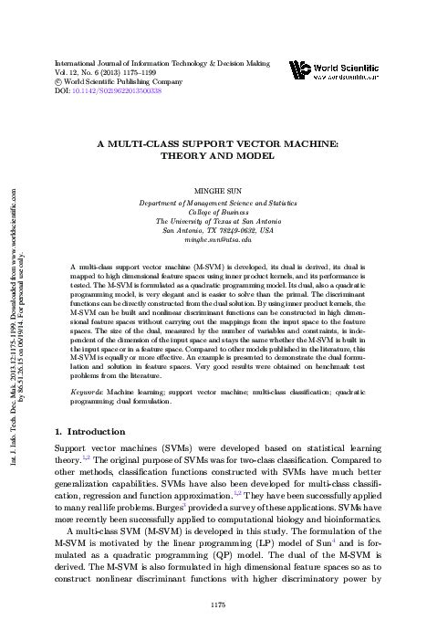 Pdf A Multi Class Support Vector Machine Theory And Model