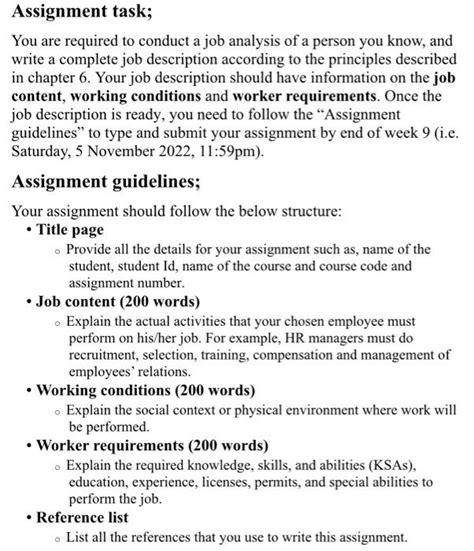 Solved Assignment Task You Are Required To Conduct A Job Chegg
