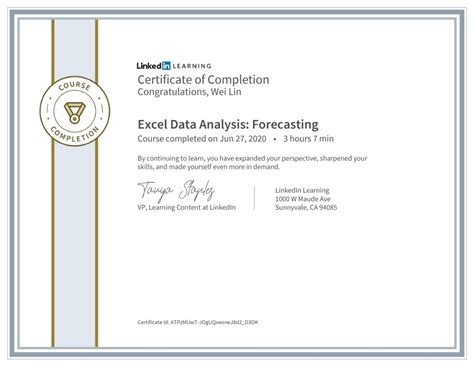 excel data analysis forecasting certificate