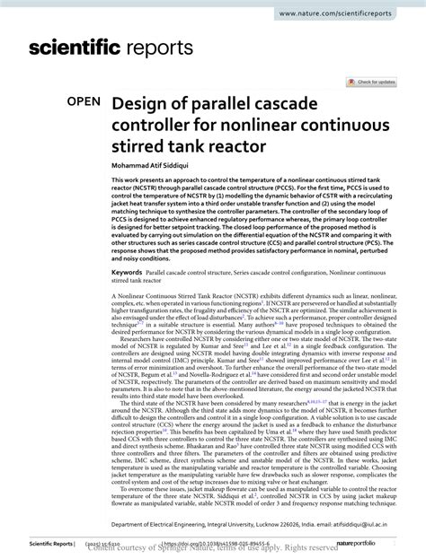 Pdf Design Of Parallel Cascade Controller For Nonlinear Continuous Stirred Tank Reactor