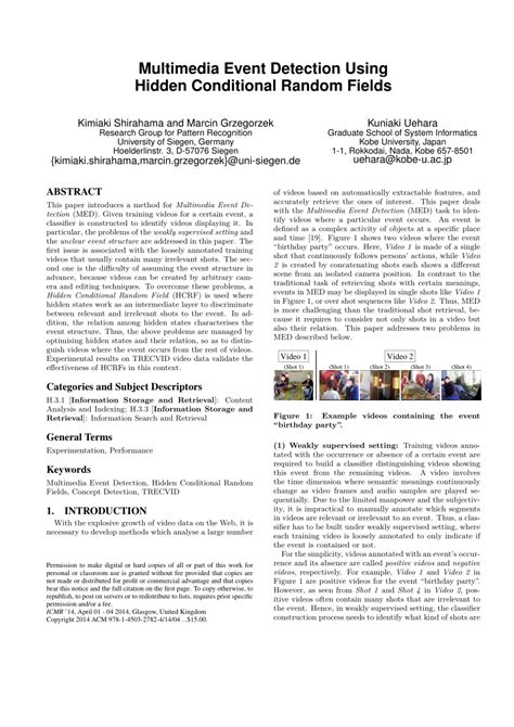 Pdf Multimedia Event Detection Using Hidden Conditional Random Fields