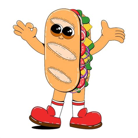 Personaje Sándwich En Estilo De Dibujos Animados Retro Ilustración