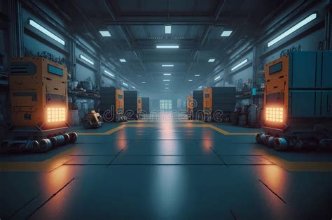 Automated Modern Retail Warehouse Robotics Transporting Boxes Of