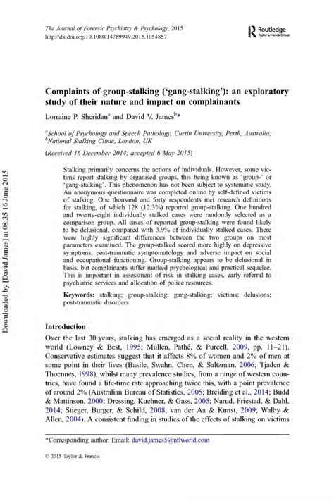 Pdf Complaints Of Group Stalking Gang Stalking An Exploratory