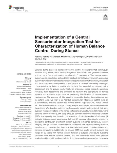 Pdf Implementation Of A Central Sensorimotor Integration Test For