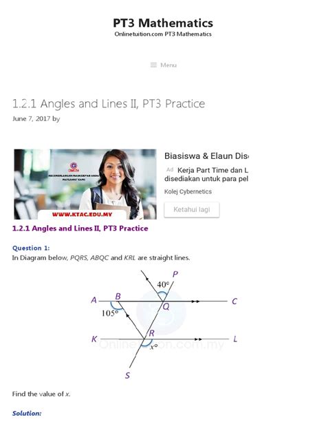 1 2 1 angles and lines ii pt3 practice pt3 mathematics pdf