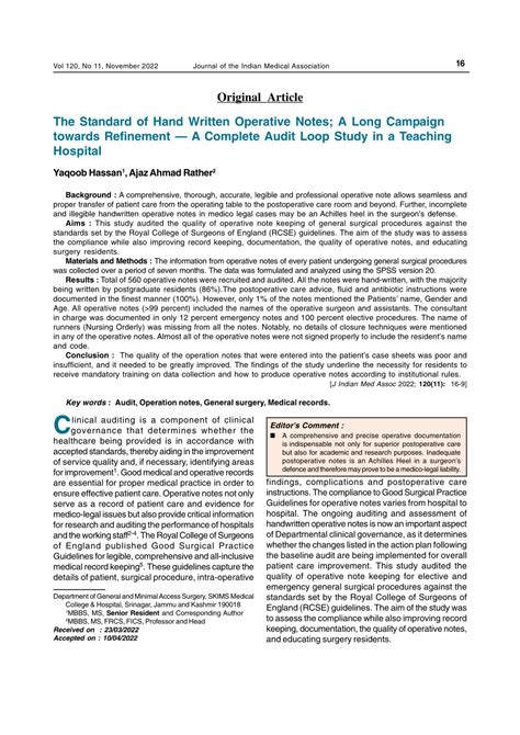 Pdf The Standard Of Hand Written Operative Notes A Long Campaign Towards Refinement — A