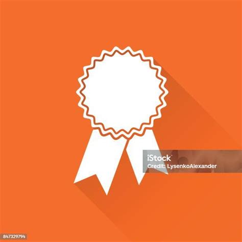 리본 아이콘 배지 긴 그림자와 오렌지 배경에 플랫 스타일에 벡터 그림 리본상에 대한 스톡 벡터 아트 및 기타 이미지 리본상
