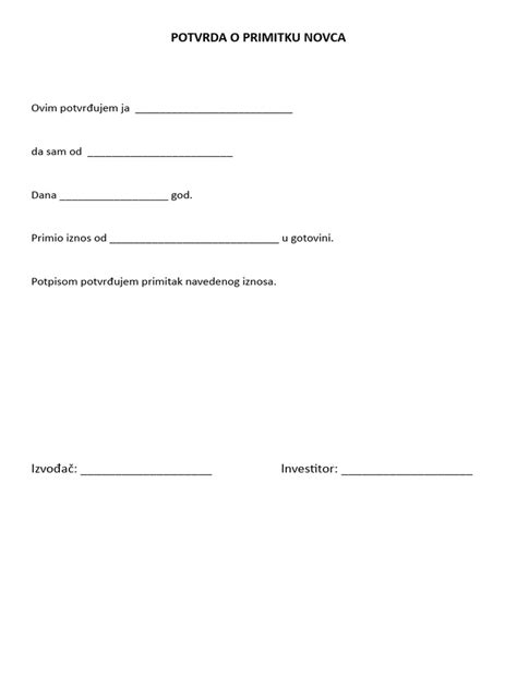 Potvrda O Primitku Novca Pdf