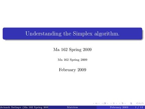 Understanding The Simplex Algorithms Lecture Slides Ma 162 Docsity
