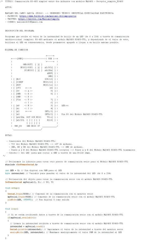 comunicación rs 485 simplex entre dos arduinos con módulos max485