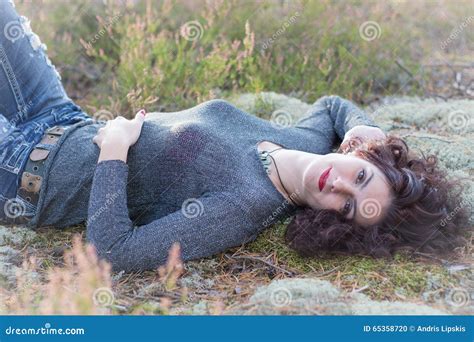 Beautiful Woman In Mossy Forest Stock Photo Image Of Lovely Lady