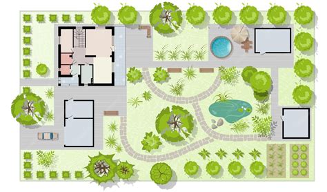 Premium Vector Top View Landscape Design Plan With House Courtyard
