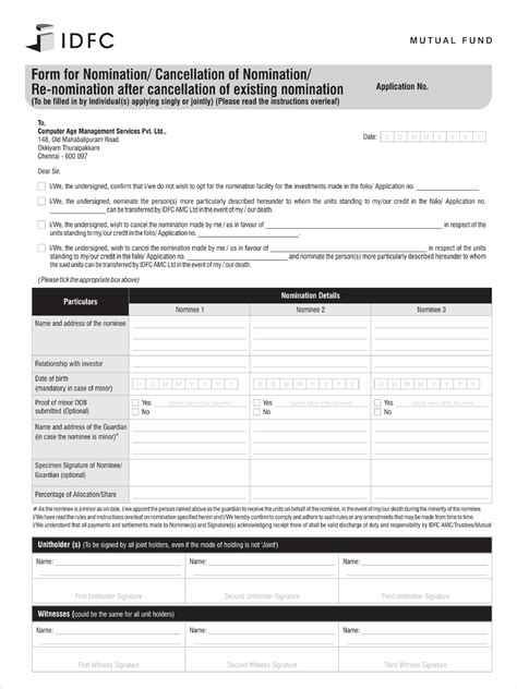 Form For Nomination Cancellation Of Nomination Renomination Design