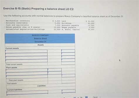 Solved Exercise Static Preparing A Balance Sheet LO Chegg