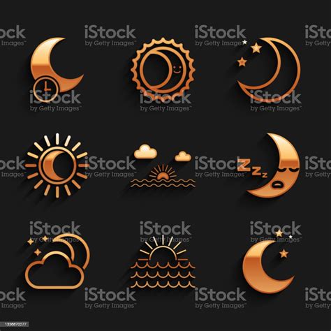 夕日月と星アイコン月と雲太陽の日食および睡眠アイコンを設定しますベクトル まぶしいのベクターアート素材や画像を多数ご用意 まぶしい
