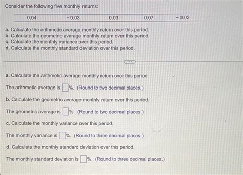 Solved Consider The Following Five Monthly Returns A